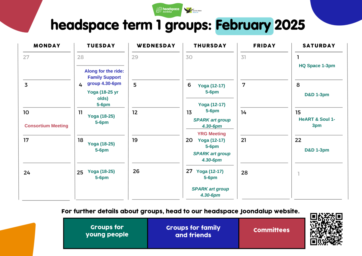 headspace Joondalup Term 1 Calendar