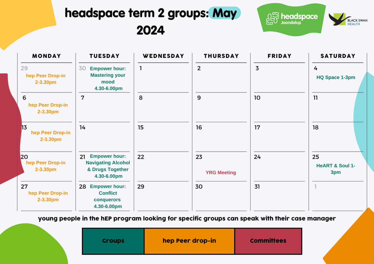 headspace Joondalup Term 2 Group Calendar