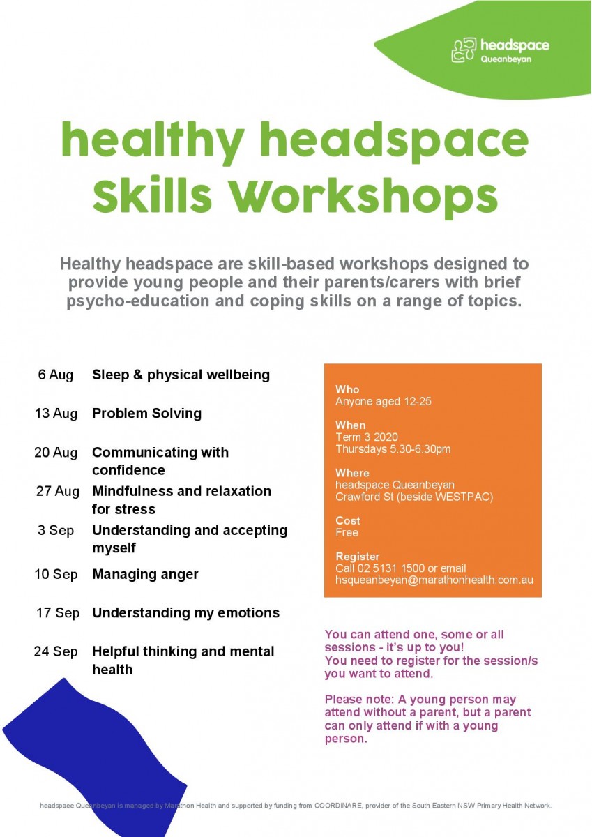 Healthy Headspace Skills Workshops start in August